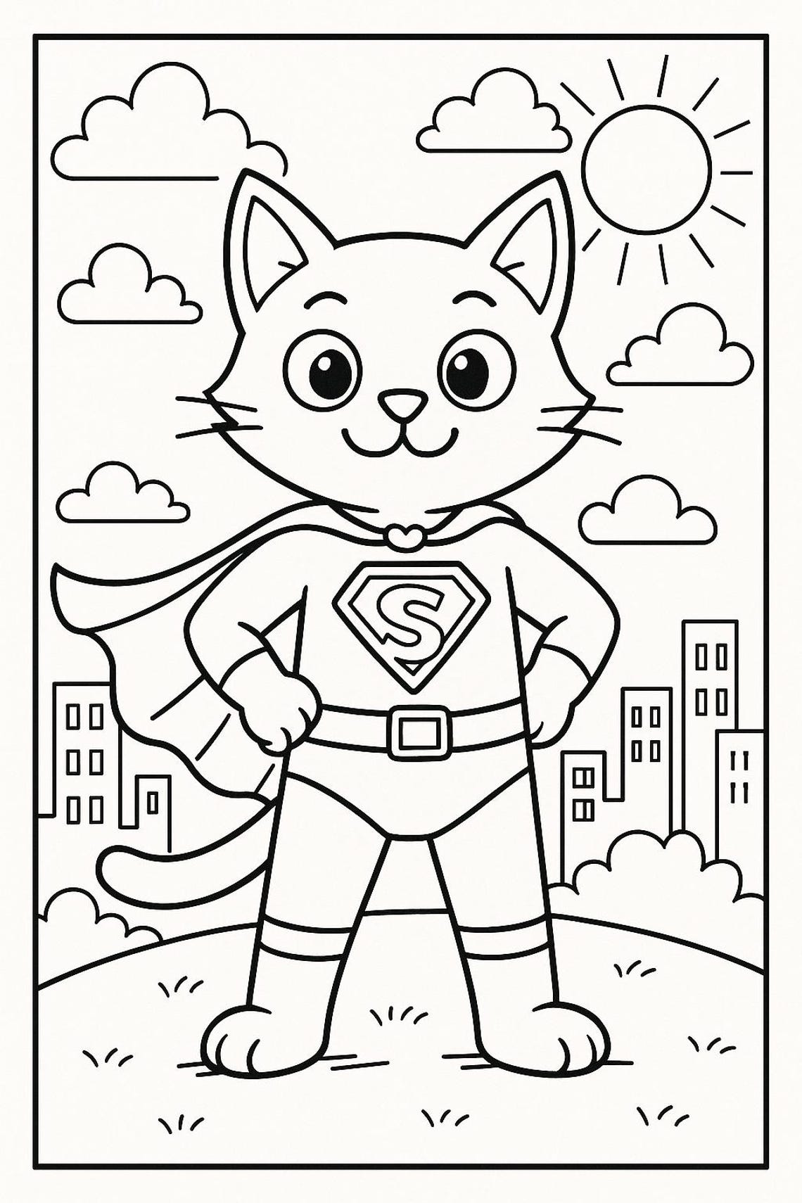 Super Cat Superhero Coloring Pages – Instant Printable Kids Coloring ...