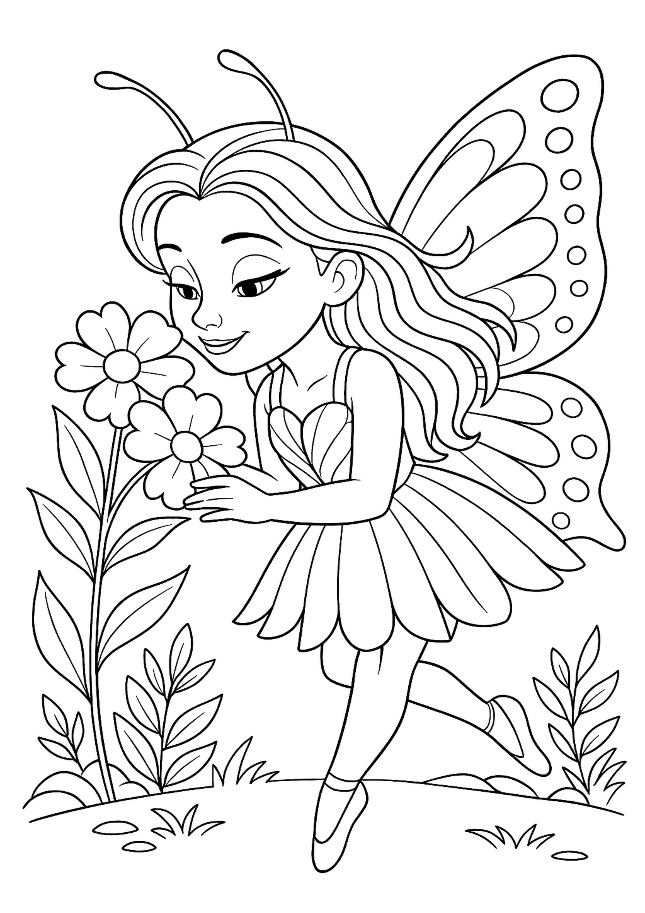 Printable Butterfly Fairy Coloring Page – A4 PDF Download for Kids ...