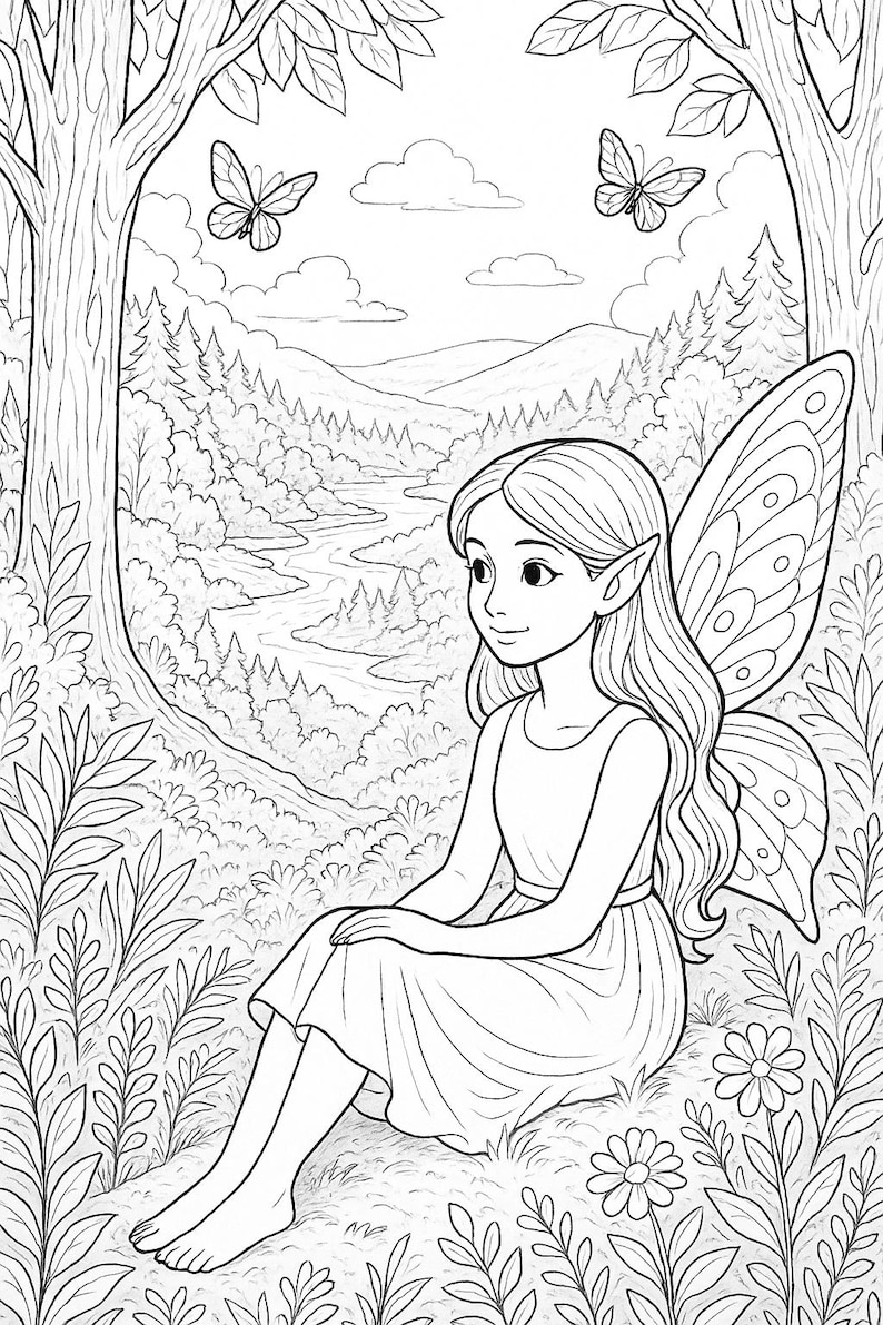 Enchanted Forest Fairy Coloring Book • 10 Printable A4 Line-art Pages ...