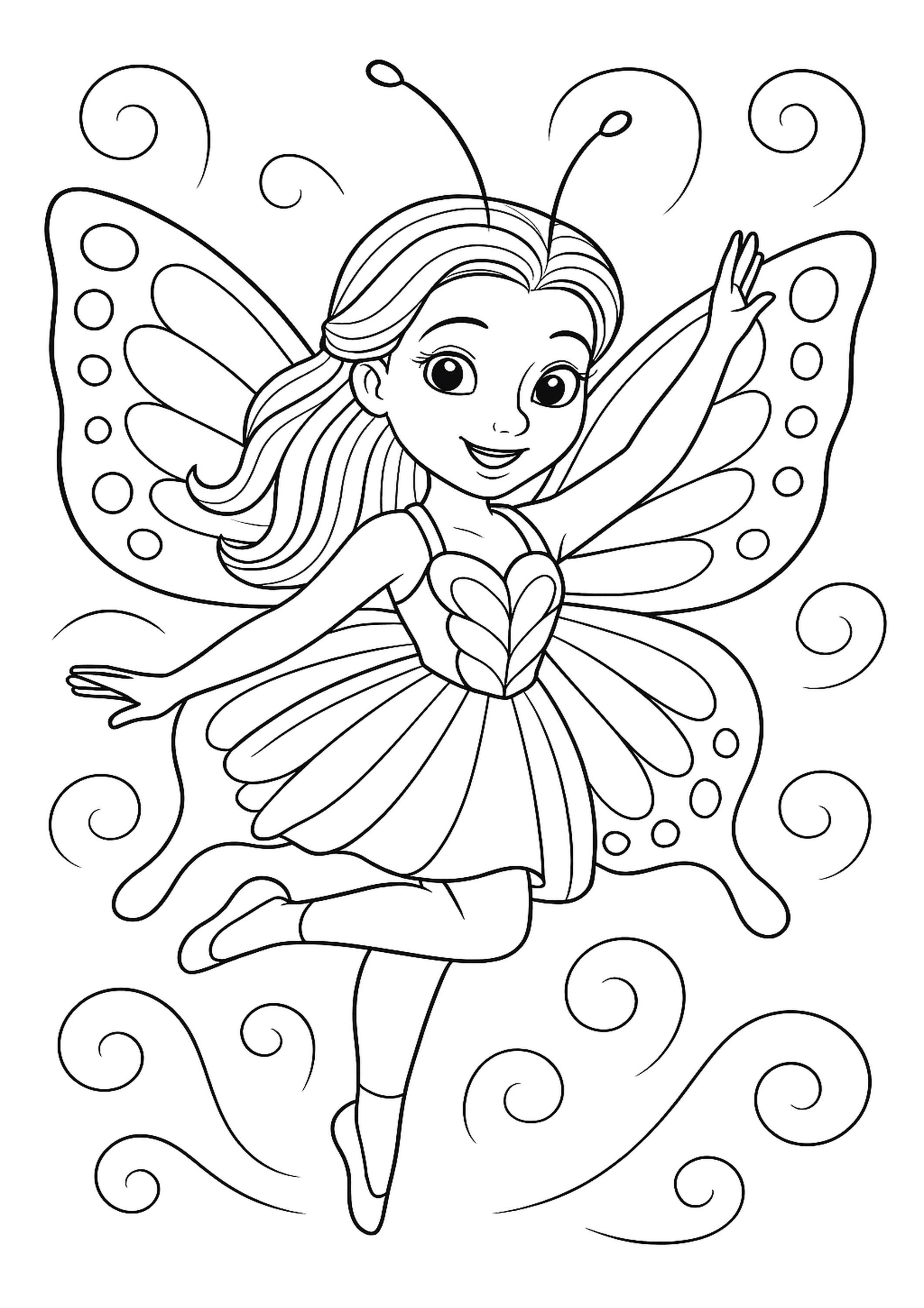 Printable Butterfly Fairy Coloring Page – A4 PDF Download for Kids ...