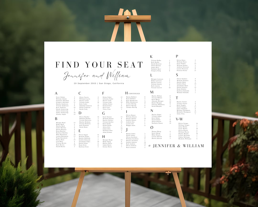 Wedding Seating Chart Template, Wedding Table Plan, Alphabetical ...