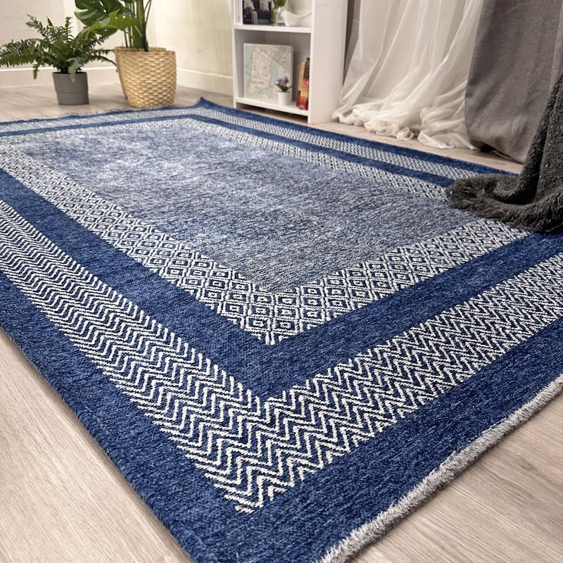 Scandinavian Navy Rug - Etsy