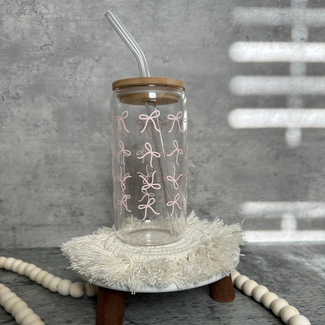 Pink Bow Glass Cup, Pink Bow Color Changing Vinyl Glass Cup, Gift for ...