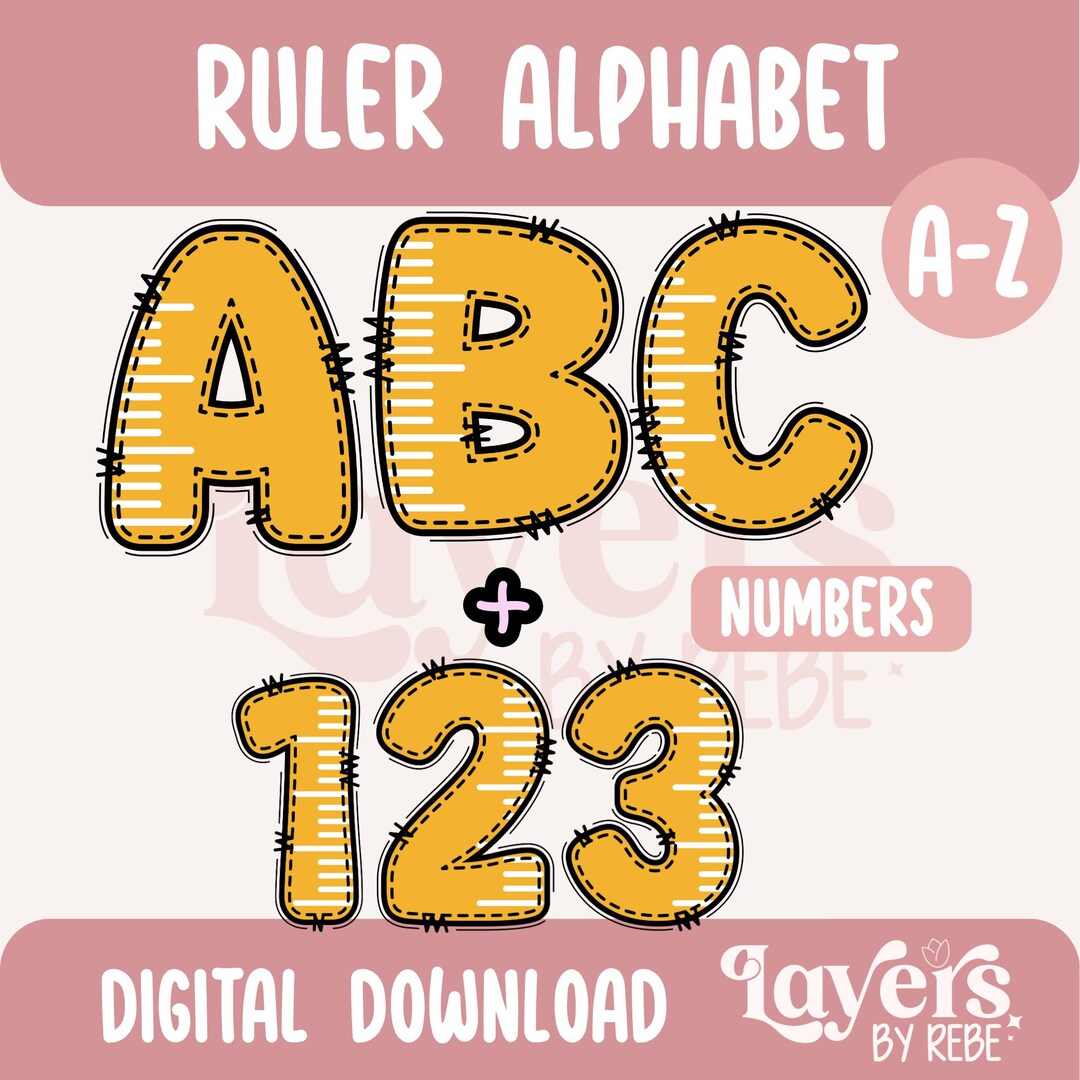 Ruler Alphabet Letters A–Z & Numbers 0–9, Digital Download PNG, Teacher ...
