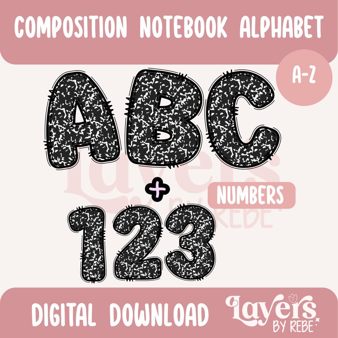 Composition Notebook Alphabet Black, A–Z Letters & Numbers 0–9, Digital ...