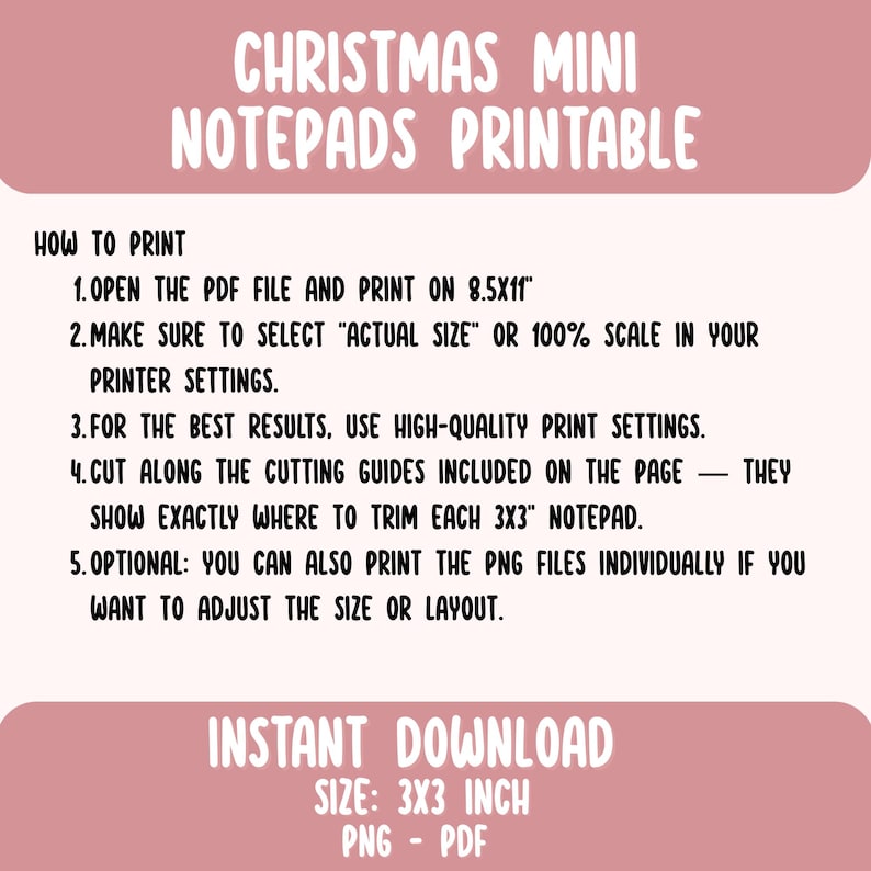 Christmasprintable Mini Notepads 3x3, Christmas Notepad Set of 6 ...