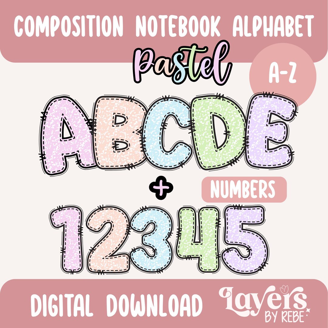 Composition Notebook Pastel Alphabet & Numbers, Digital Download, A–Z ...