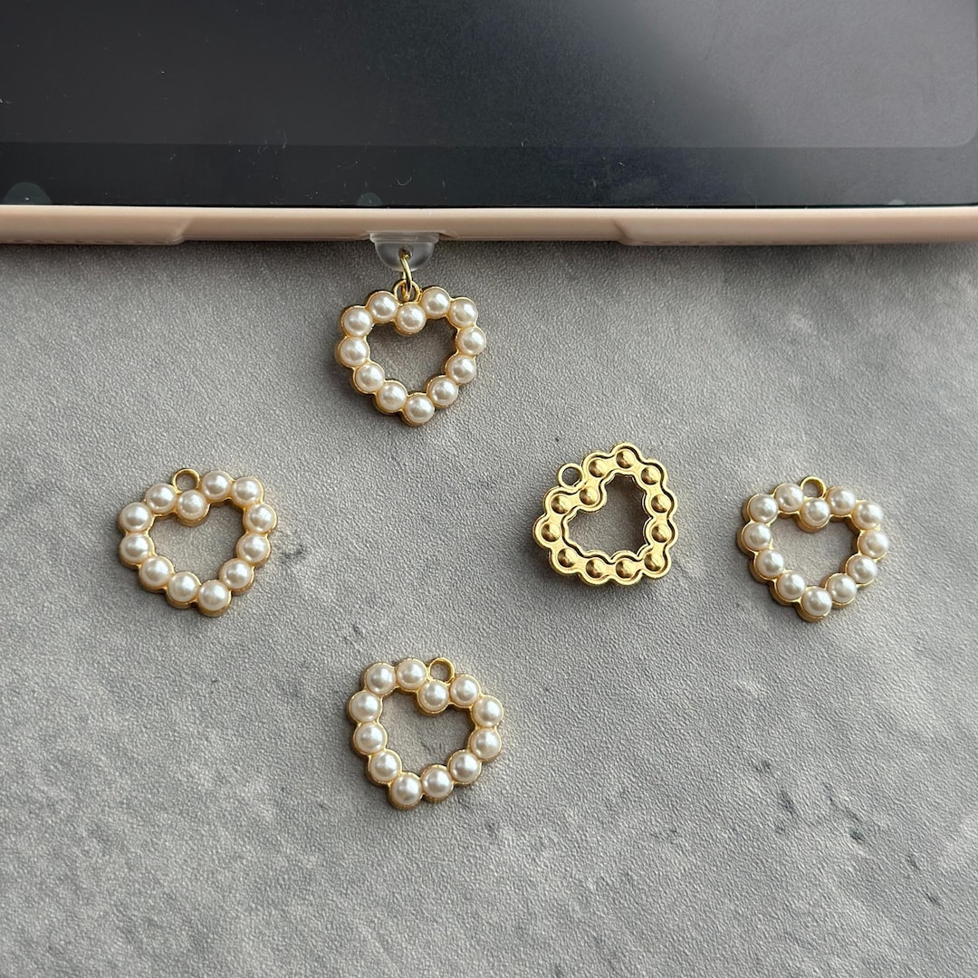 Pearl Heart Kindle Charm, Gold Charm, Phone Charm, Dust Plug for Phone ...