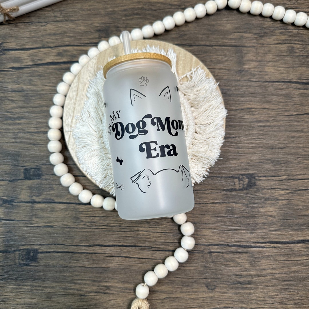 Dog Mom Era Glass Cup, Dog Lover Glass Cup, Cute Dog Mom Gift, Dog Ears ...