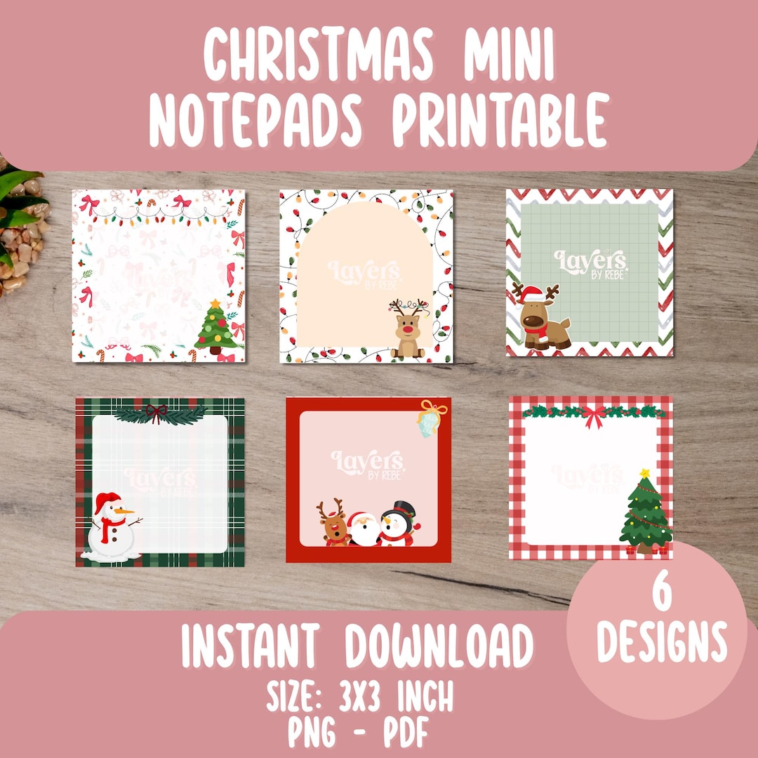 Christmasprintable Mini Notepads 3x3, Christmas Notepad Set of 6 ...