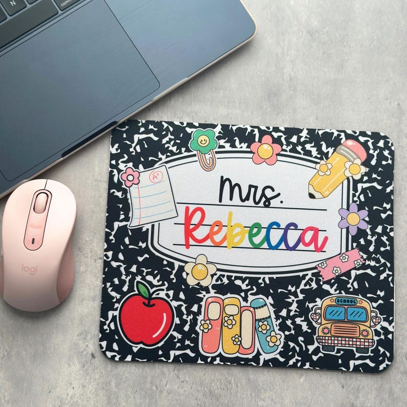 Personalized Teacher Mouse Pad, Custom Name Gift, Composition Notebook ...