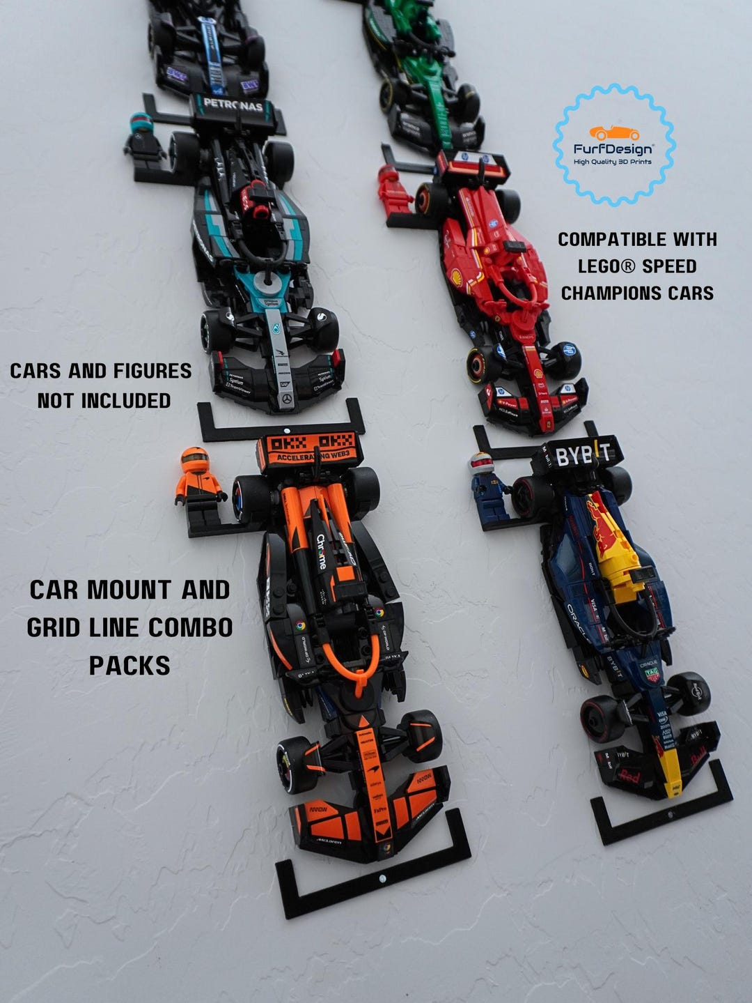 Furfdesign Starting Grid Lines AND Wall Mounts for Brick Race Cars; 8 ...