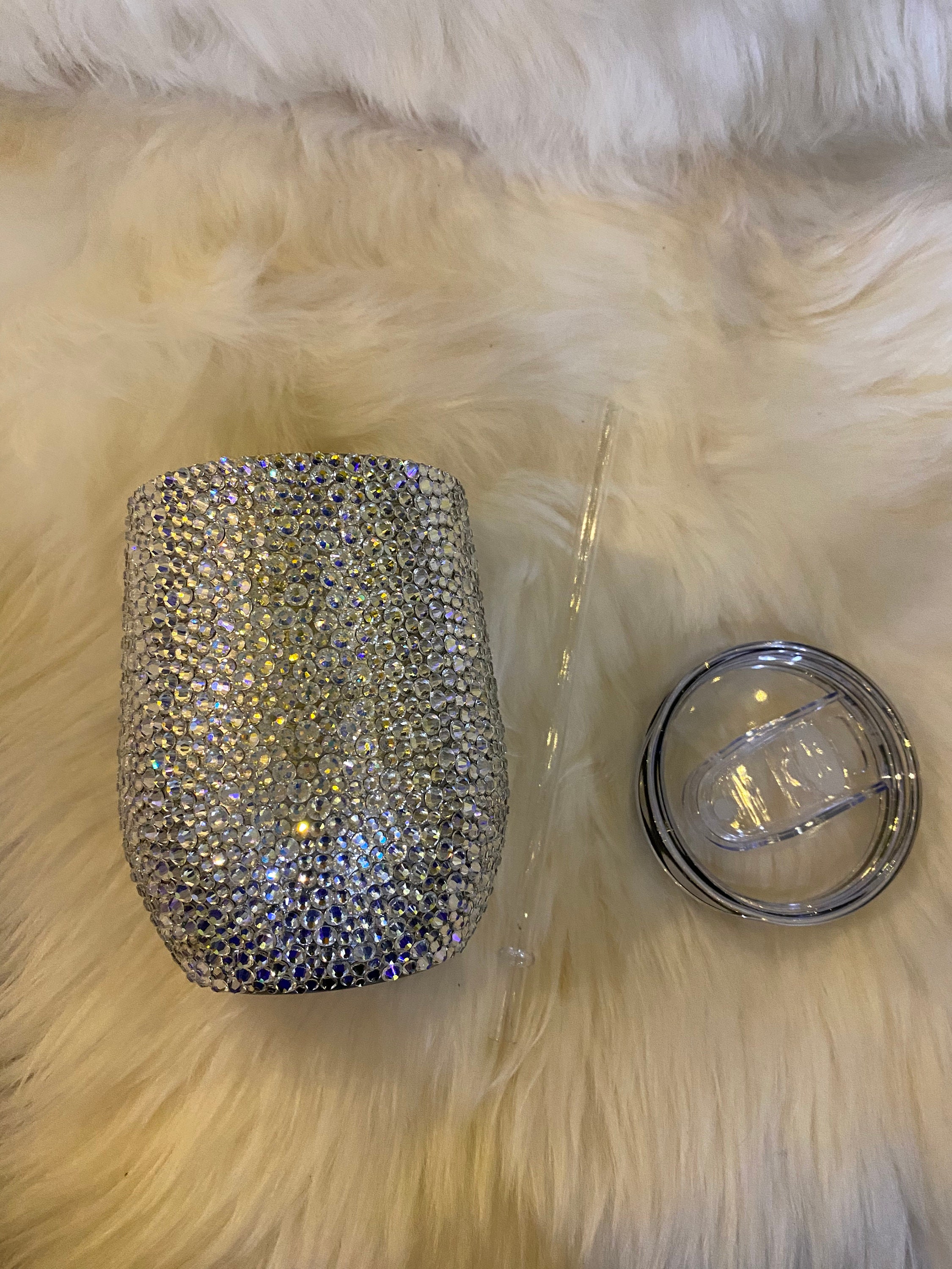 Bling Wine Tumbler Stemless Wine Glass Glass Rhinestone Wine Tumbler ...