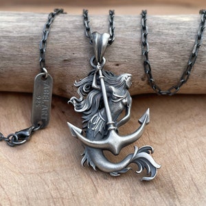 Anchor Mermaid Pendant, Mermaid Siren Charm Oxidized Silver Necklace ...