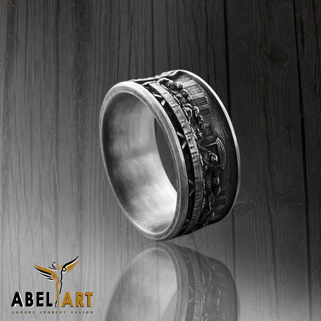 Men's Sterling Silver Last Supper Ring: Religious Wedding Band - Etsy