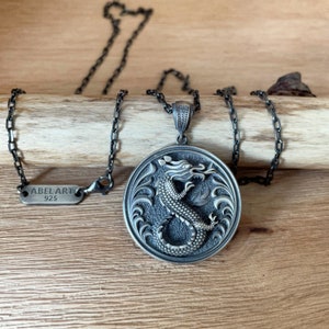 Silver Dragon Pendant Men Chinese Dragon Necklace 925k Sterling Dragon ...