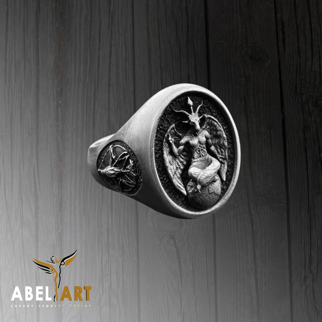 Baphomet Goat Headed Devil Winged Man Silver Ring – 925 Sterling Silver ...