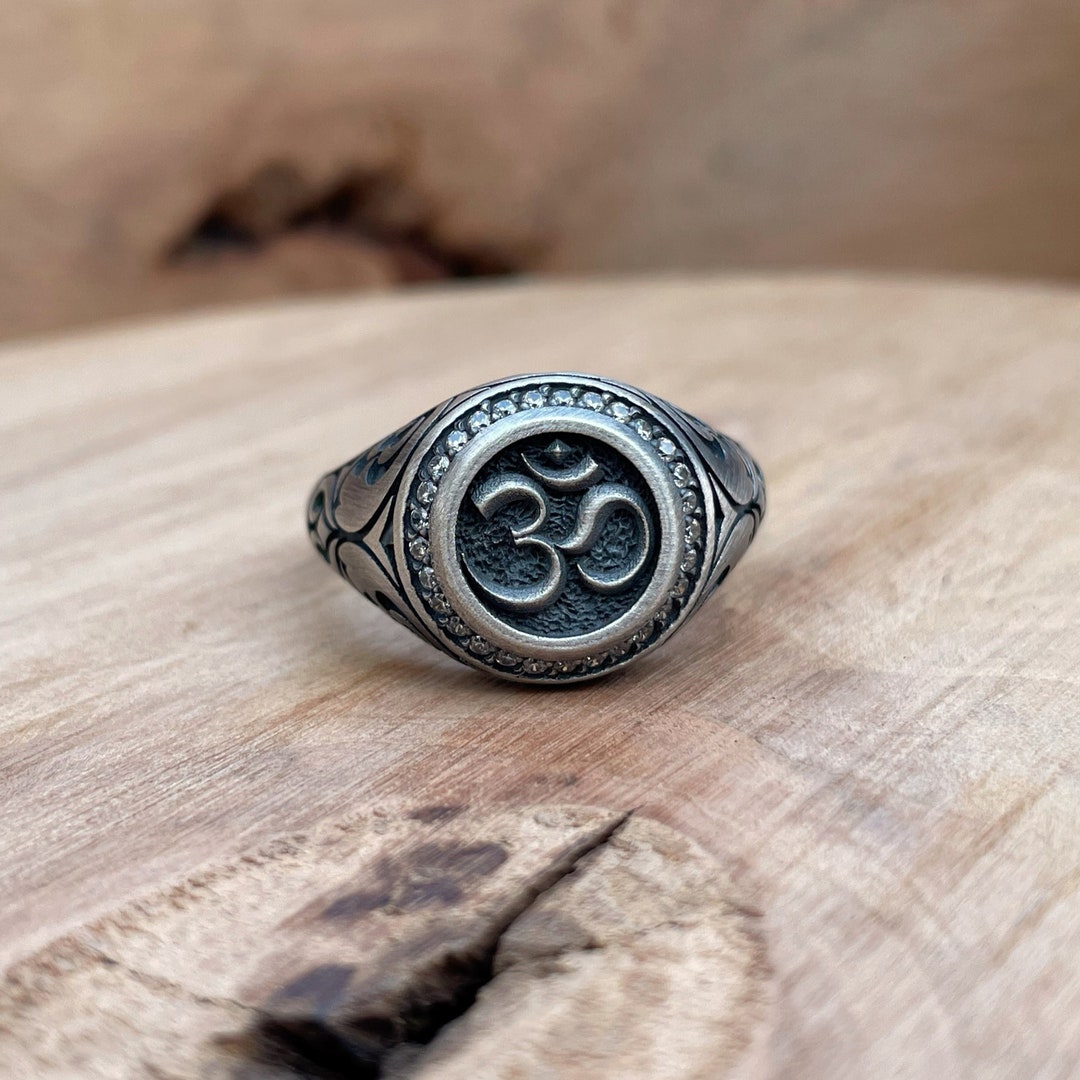 Mens Ohm Ring, Mens Signet Ring, Unique Rings for Men Oxidized Silver ...