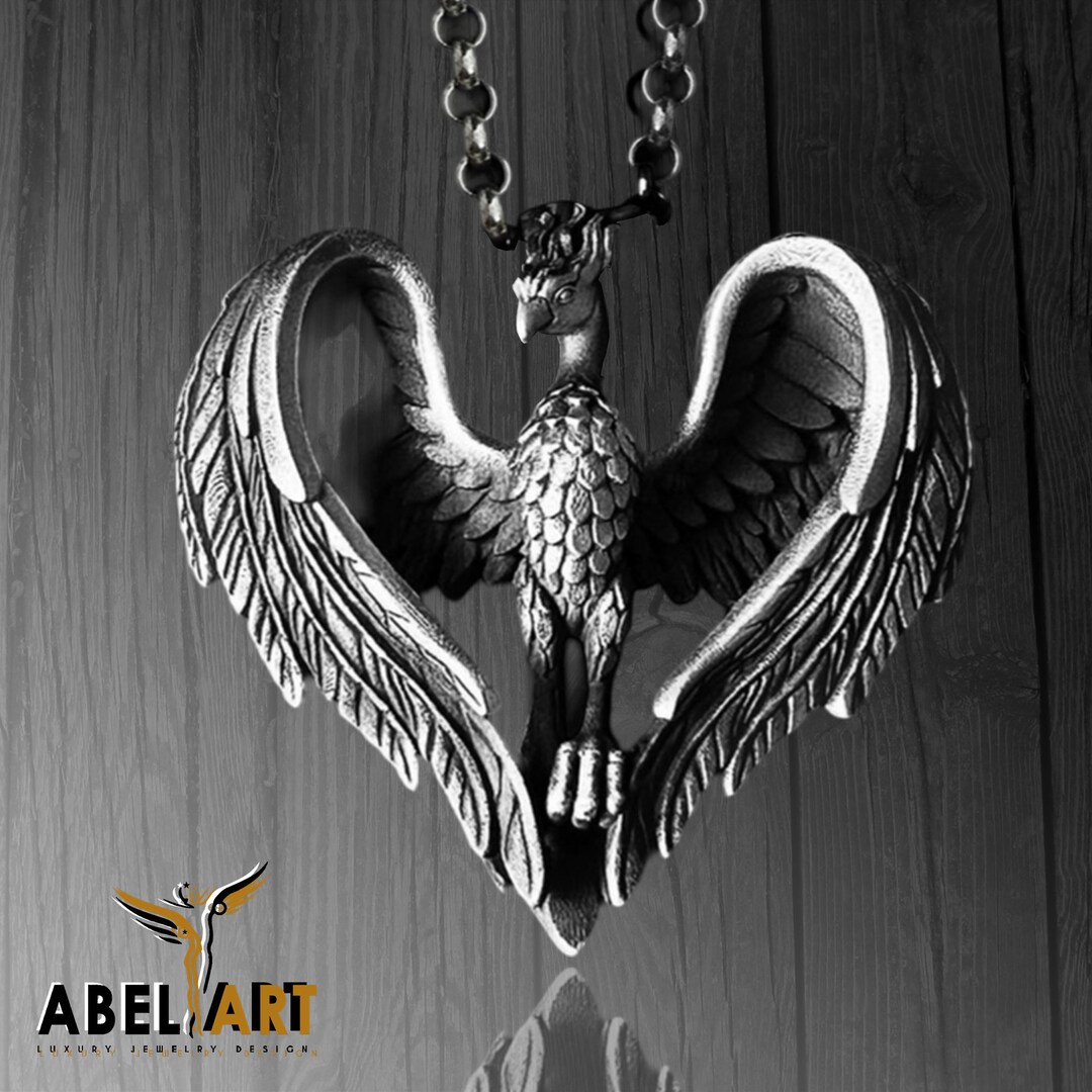 Winged Phoenix Handmade Sterling Silver Men Charm Necklace, Ancient ...
