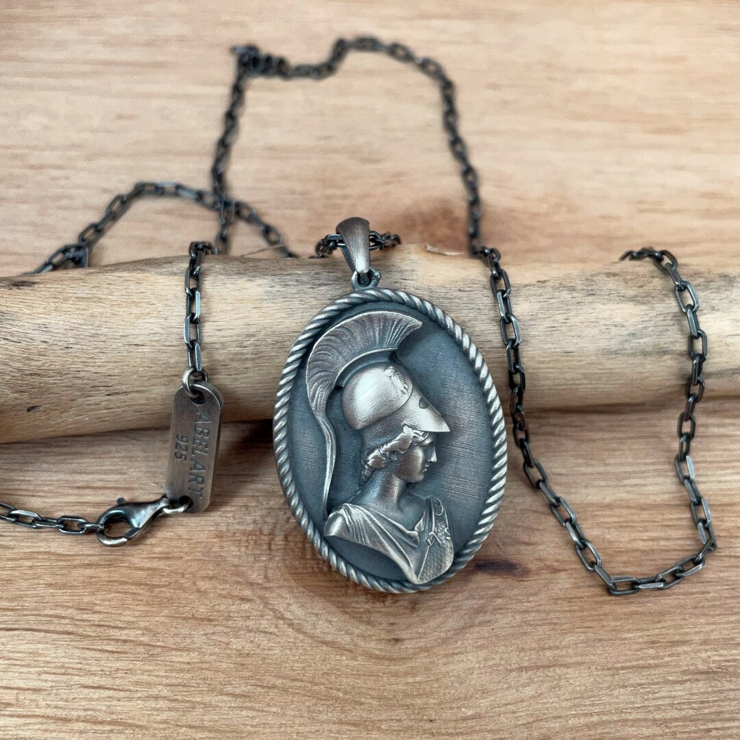 Silver Athena Pendant Mens Greek Goddess Necklace 925k Sterling Athena ...