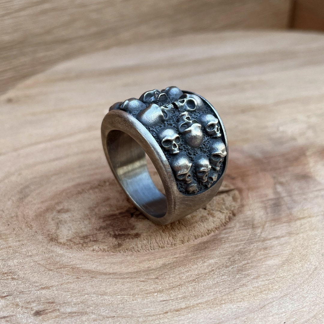 Skull Punk Signet Ring, Skull Men's Silver Ring,huge Skull Ring,custom ...