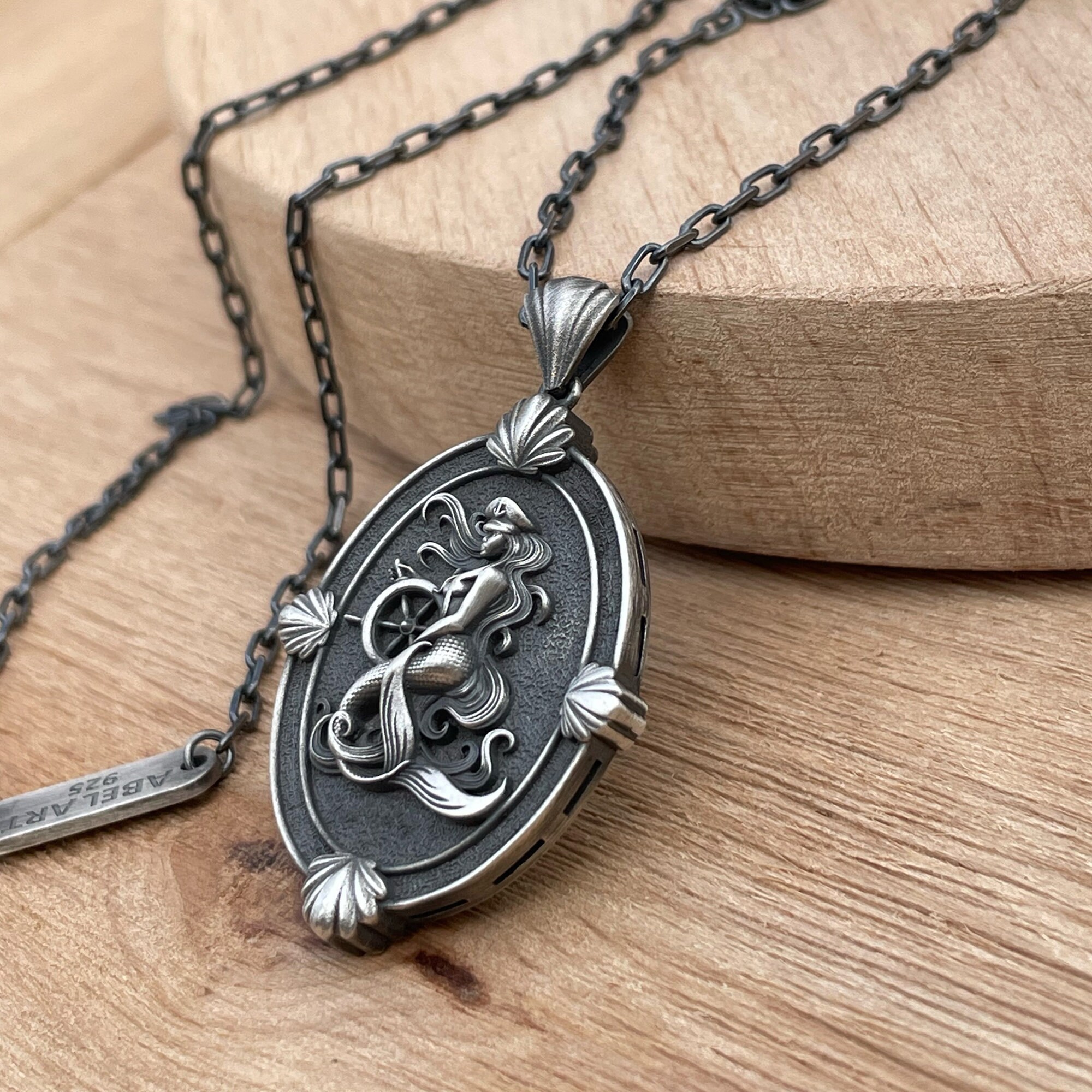 Oxidized Sterling Silver Mermaid Pendant: Siren Charm Jewelry - Etsy