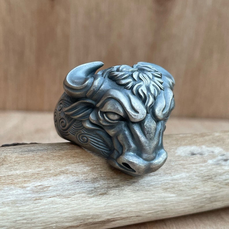Silver Taurus Ring Mens Bull Head Ring 925k Sterling - Etsy