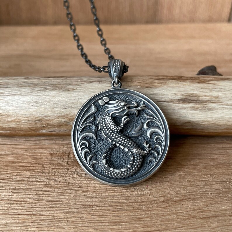 Silver Dragon Pendant Men Chinese Dragon Necklace 925k - Etsy