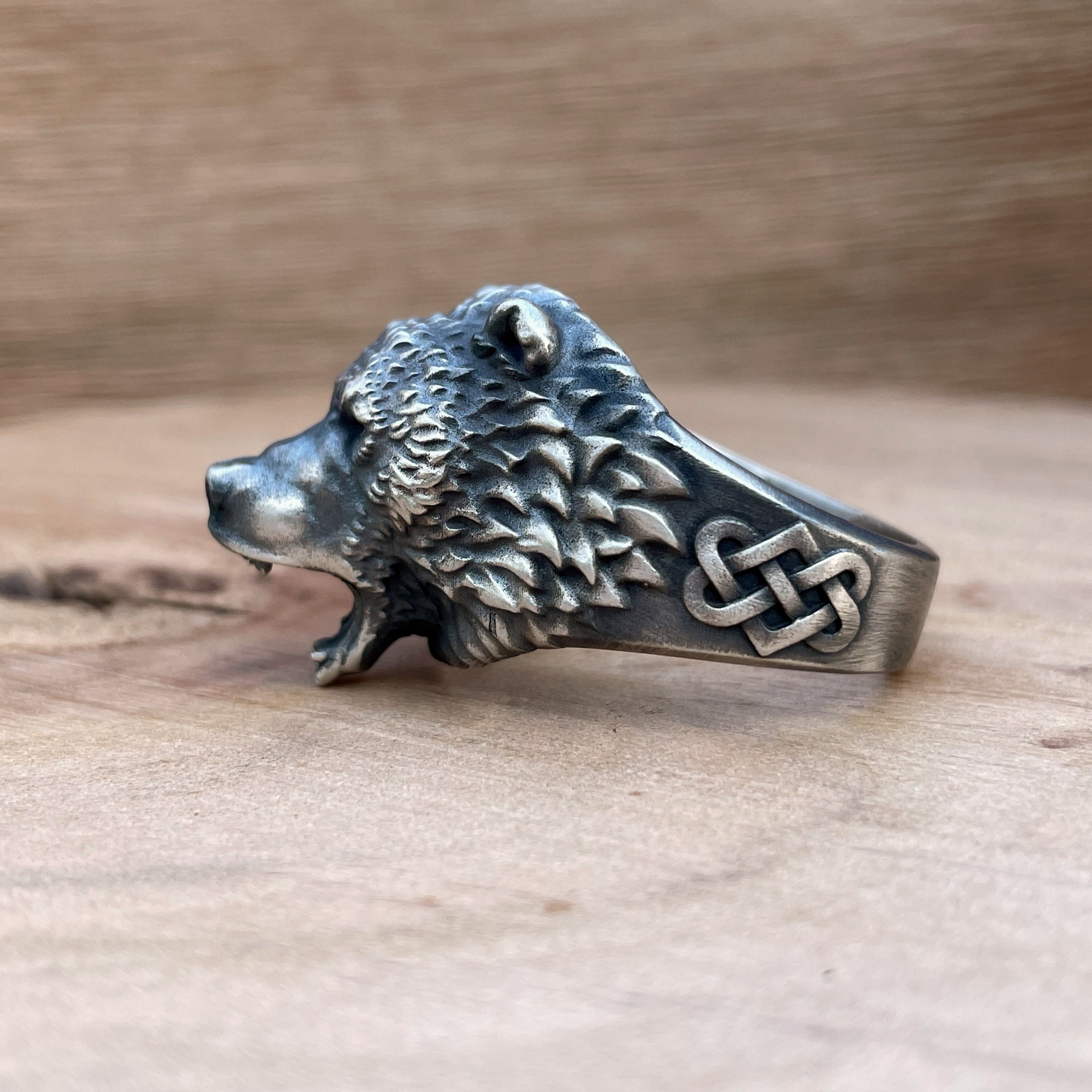 Silver Bear Ring Mens Bear Head Ring 925k Sterling Bear Ring - Etsy