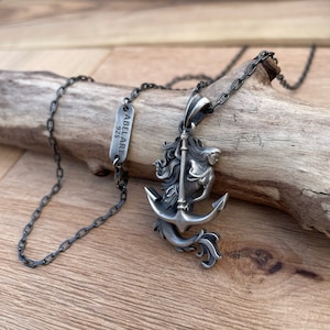 Anchor Mermaid Pendant, Mermaid Siren Charm Oxidized Silver Necklace ...