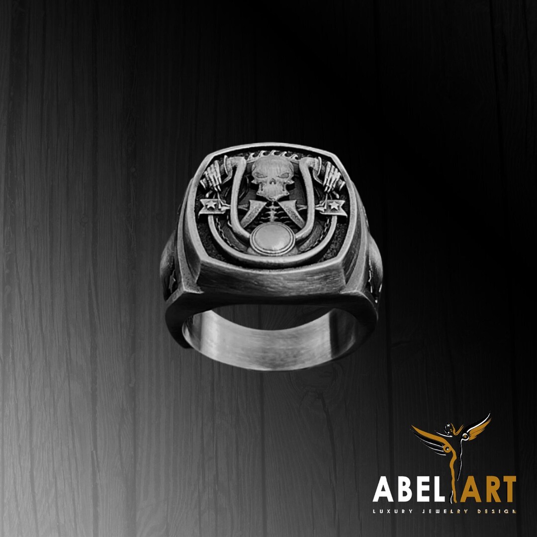 Biker Skull Sterling Silver Cool Mens Ring, Motorcycle Vintage Gothic ...