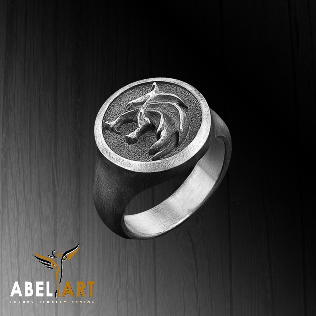 Wolf Witcher Sterling Silver Ring for Men, Engraving Silver Wolf Men ...