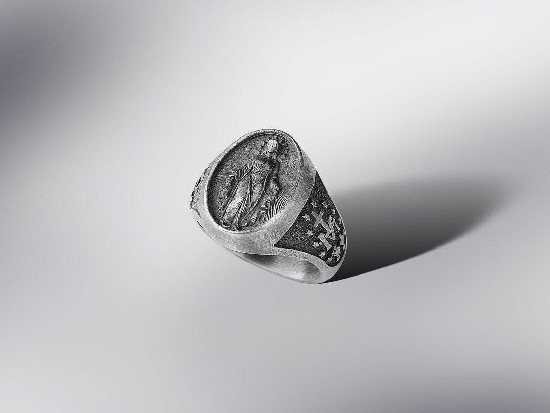 Silver Virgin Mary Ring men Our Lady of Grace Ring 925 - Etsy