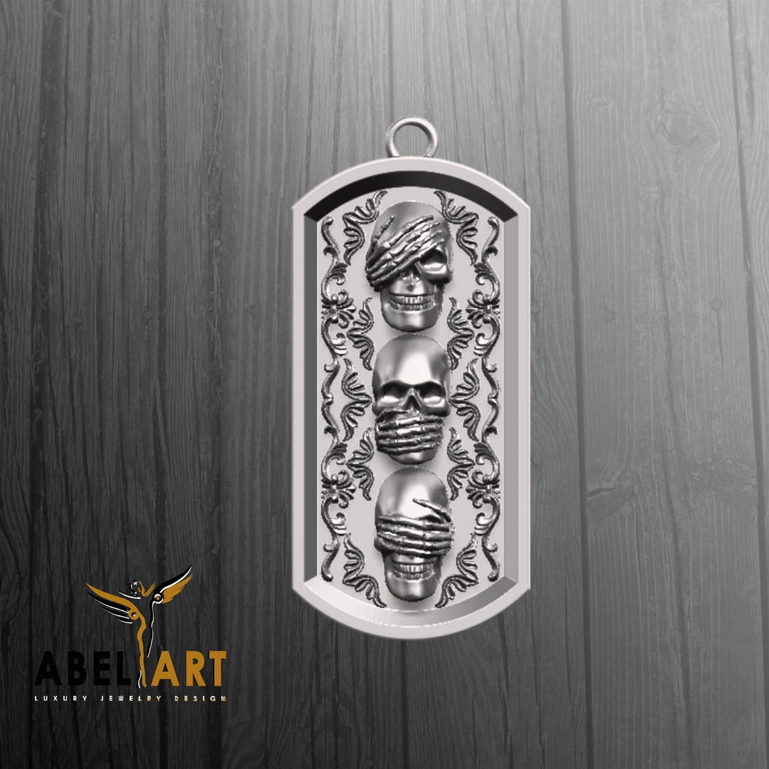 Three Wise Monkeys Skull Pendant: 925 Sterling Silver Gothic Necklace ...
