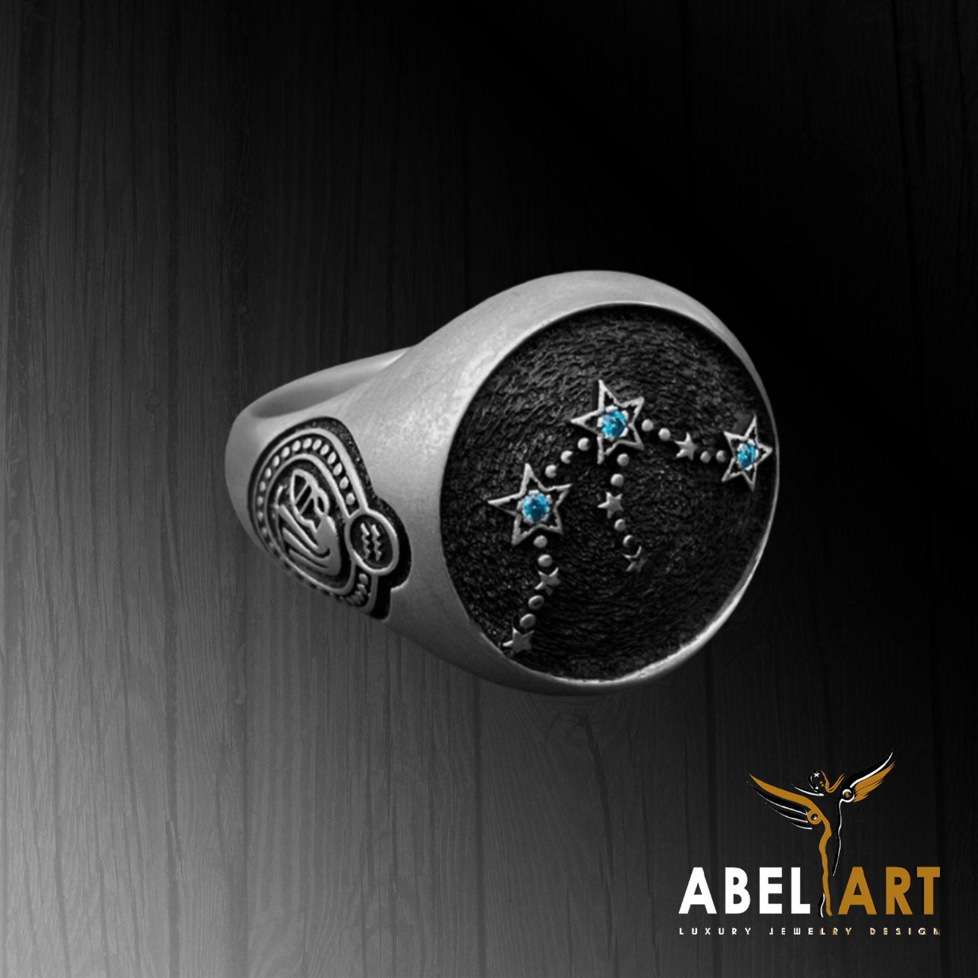 Aquarius Sterling Silver Ring: Zodiac Astrology Statement Jewelry - Etsy