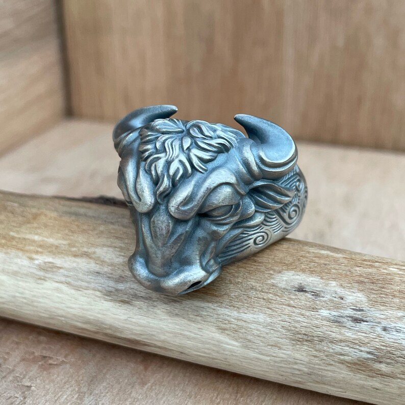 Silver Taurus Ring Mens Bull Head Ring 925k Sterling - Etsy