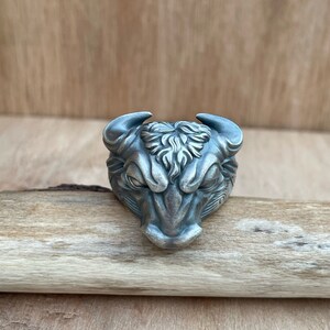 Silver Taurus Ring - Mens Bull Head Ring 925k Sterling Minotaur Unique ...