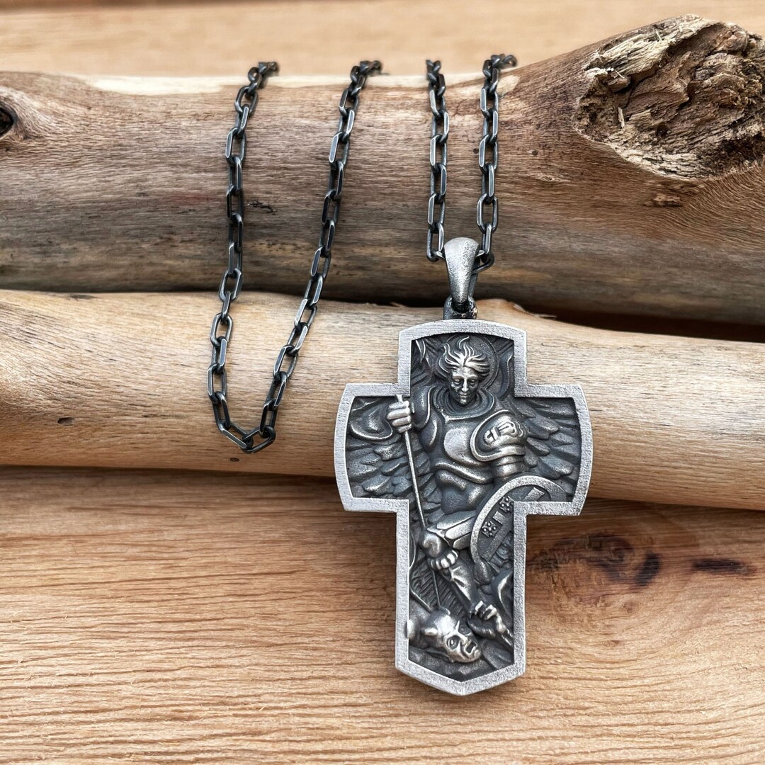 Saint Michael Archangel Necklace: 925 Sterling Silver Cross Pendant - Etsy