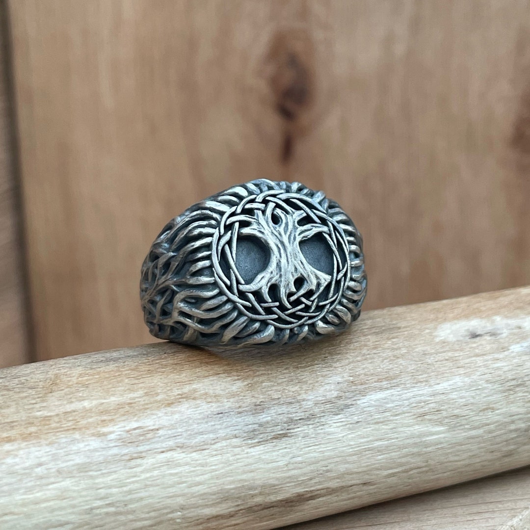 Sterling Silver Tree of Life Ring: Celtic Yggdrasil Biker Jewelry - Etsy
