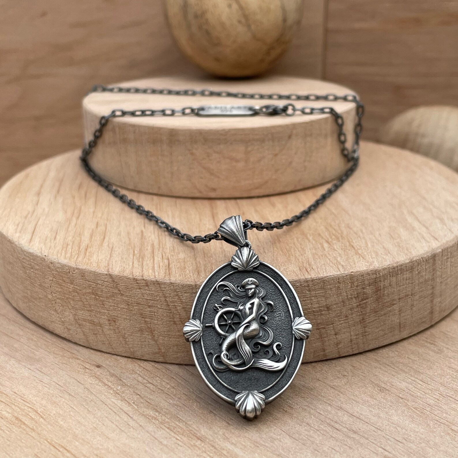 Oxidized Sterling Silver Mermaid Pendant: Siren Charm Jewelry - Etsy