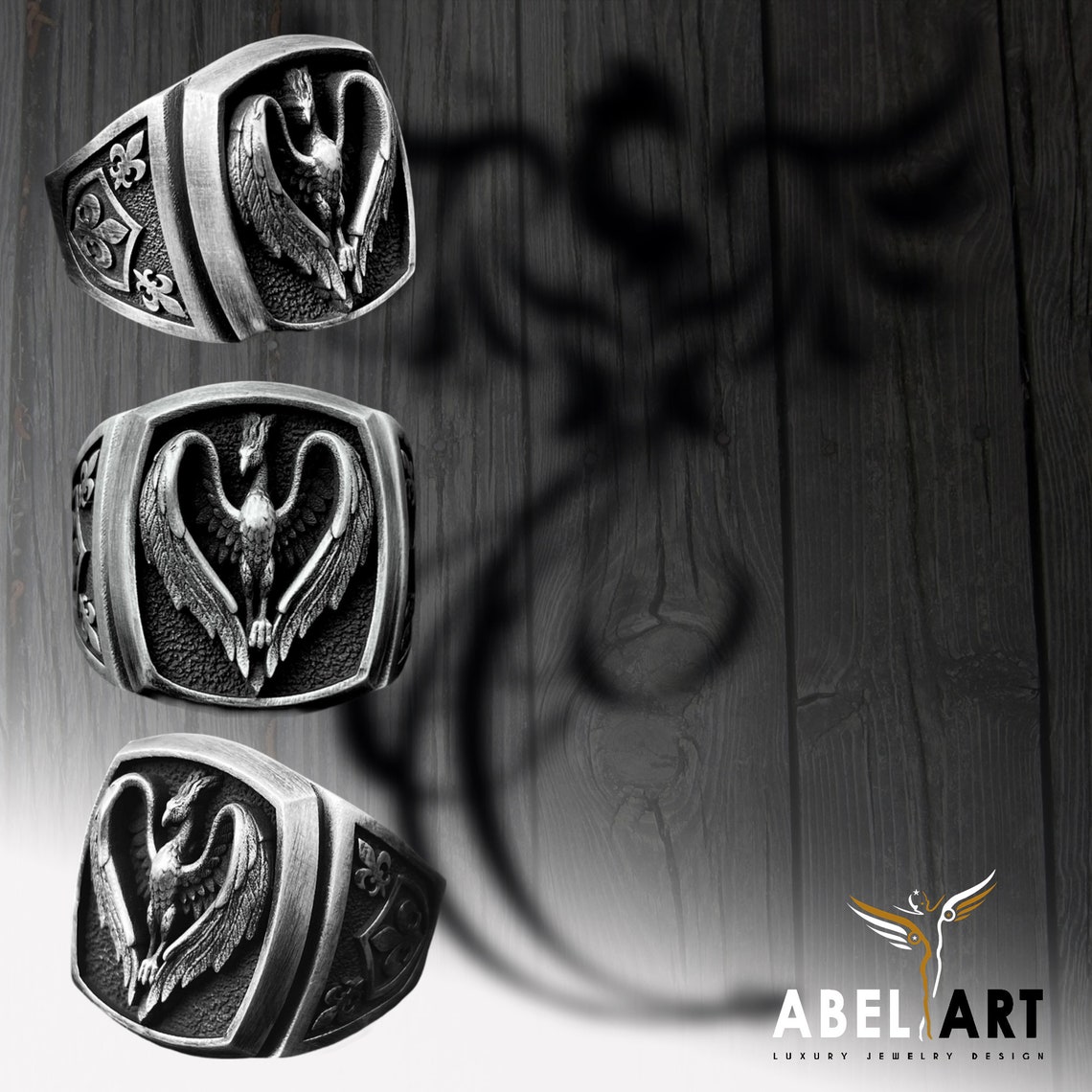 Winged Phoenix Sterling Silver Ring: Mythology Bird Ring for Men - Etsy