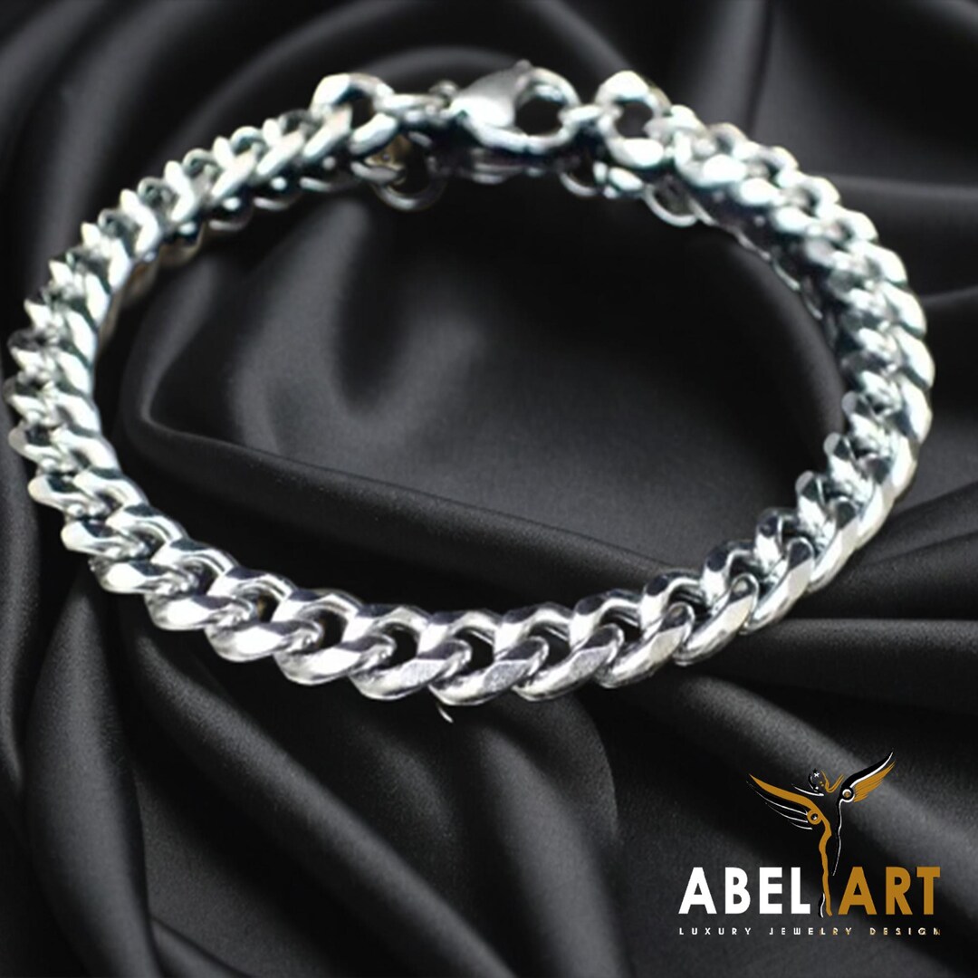 Sterling Silver Handmade Cuban Gourmet Chain Bracelet, Cuban Curb Men ...