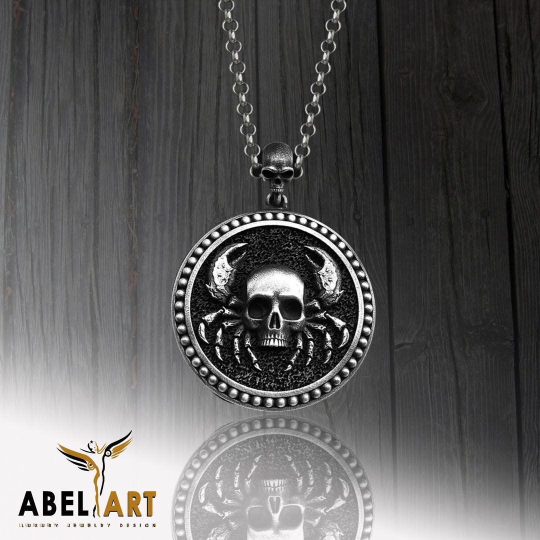 Memento Mori Cancer Zodiac Coin Necklace for Men, Cancer Horoscope ...