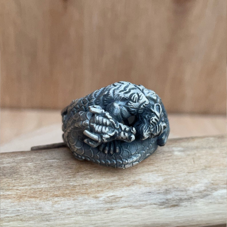 Silver Dragon Ring Mens Tiger Head Ring 925k Sterling - Etsy