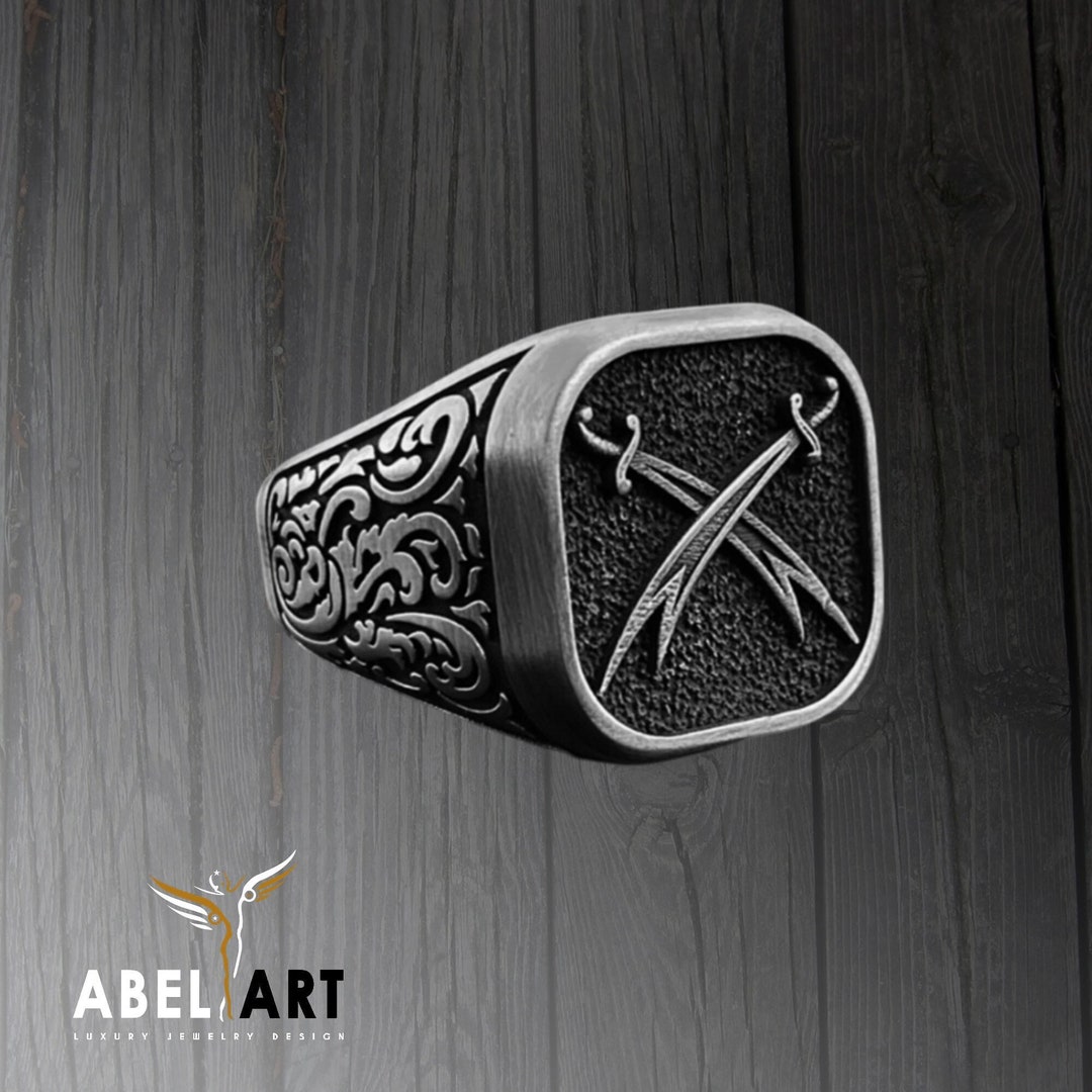 Sterling Silver Double Sword Zulfiqar Ring for Men, Elegant Silver ...