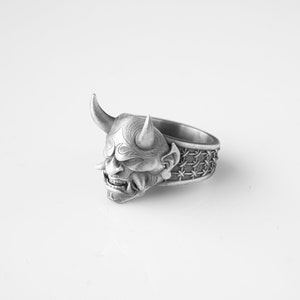 Silver Oni Mask Ring -men Haney Ghost Ring 925k Sterling Samurai Unique ...