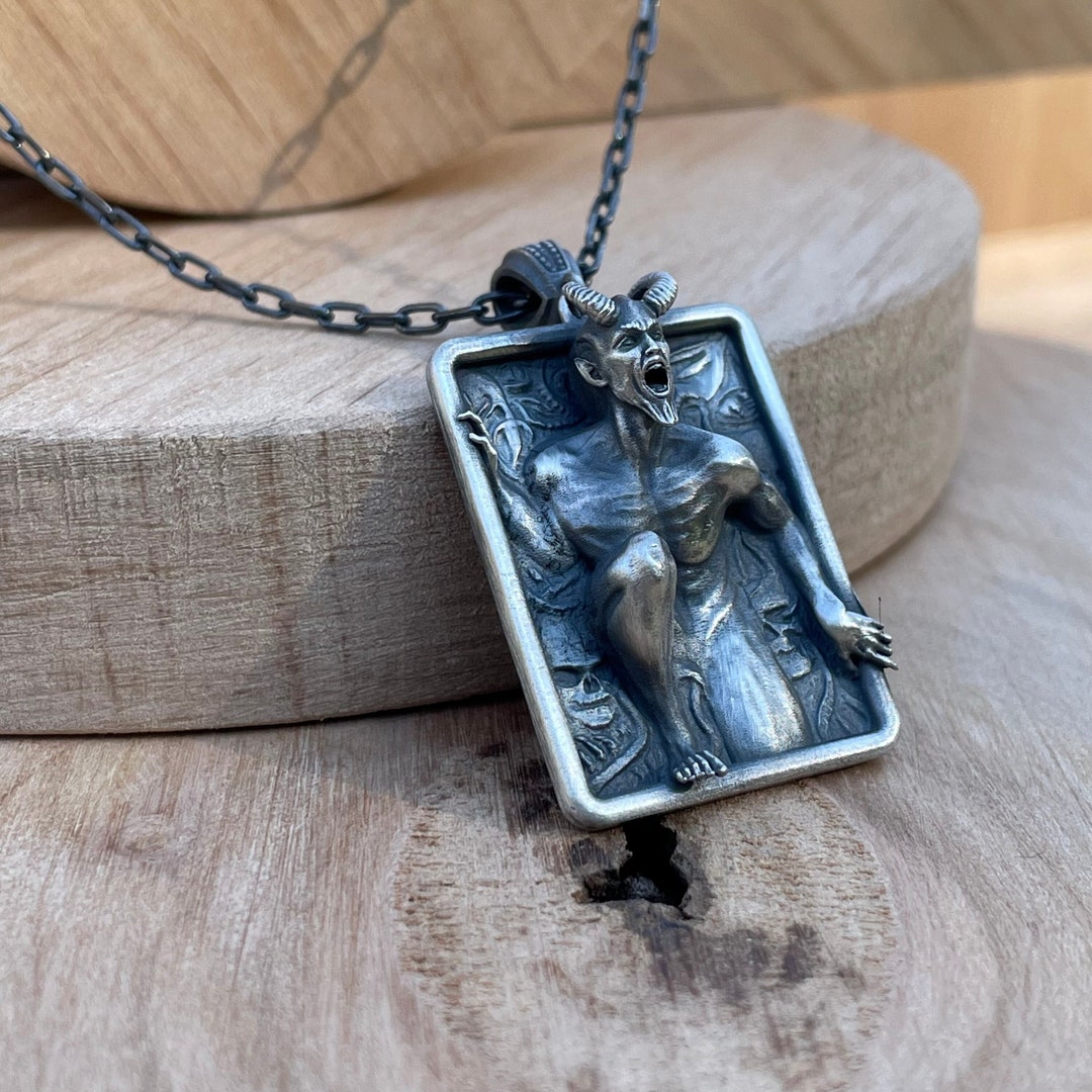 Silver Baphomet Satanic Pendant for Man Occult Satanic Necklace Mens ...