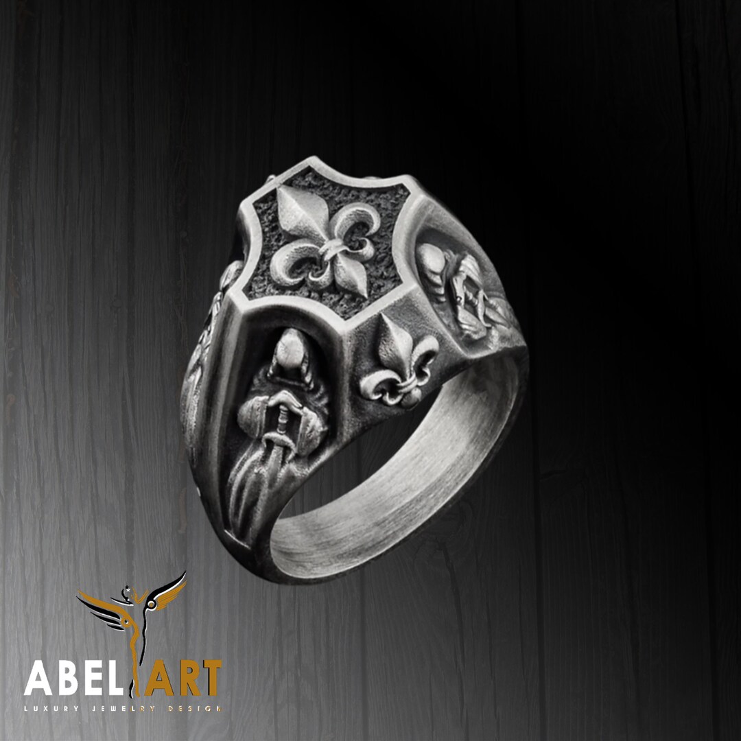 Templar Knight Handmade Silver Men's Engraved Ring, Christian Medieval ...