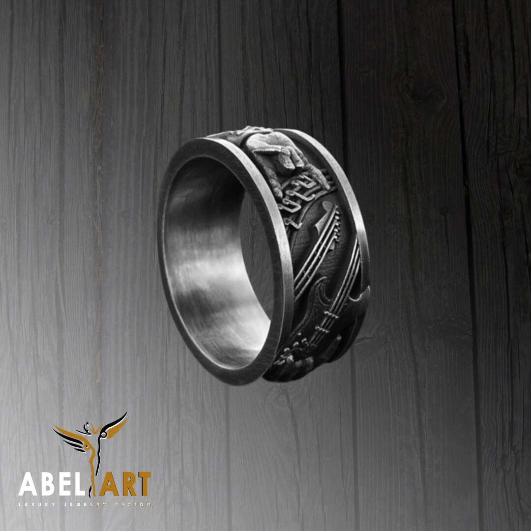 Rock 'n' Roll 925k Sterling Silver Guitar Ring - Biker Rocker Gift - Etsy