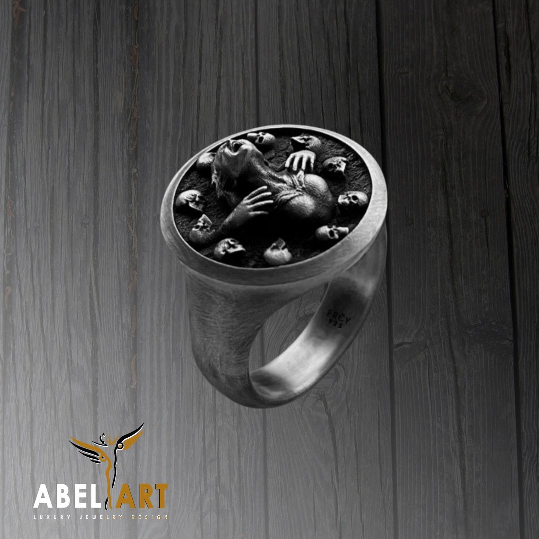Silver Skull Screaming Girl Memento Mori Biker Ring, Silver Skull ...